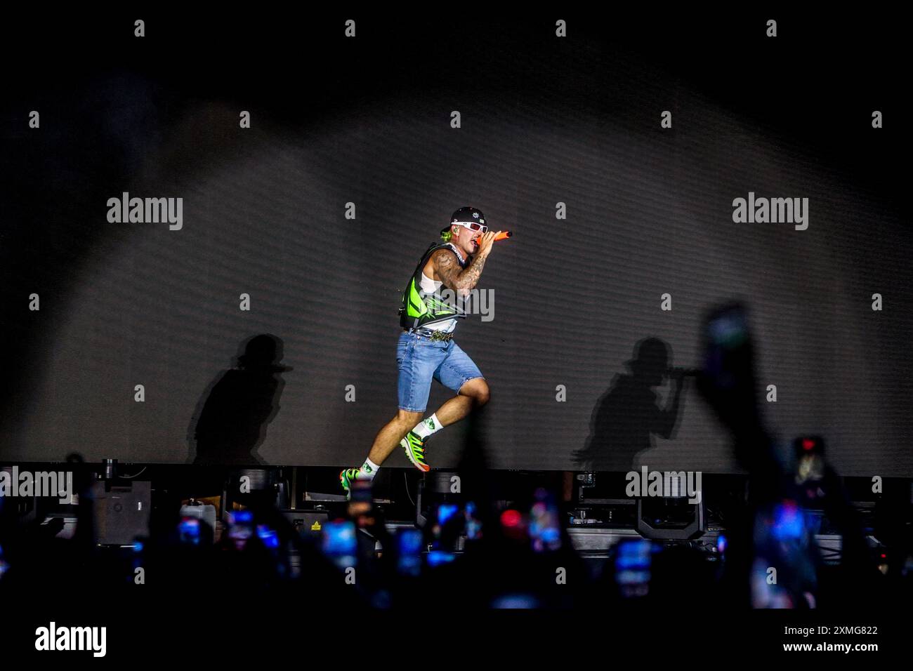 Singer Feid during a performance at the Estadio Cívitas Metropolitano ...