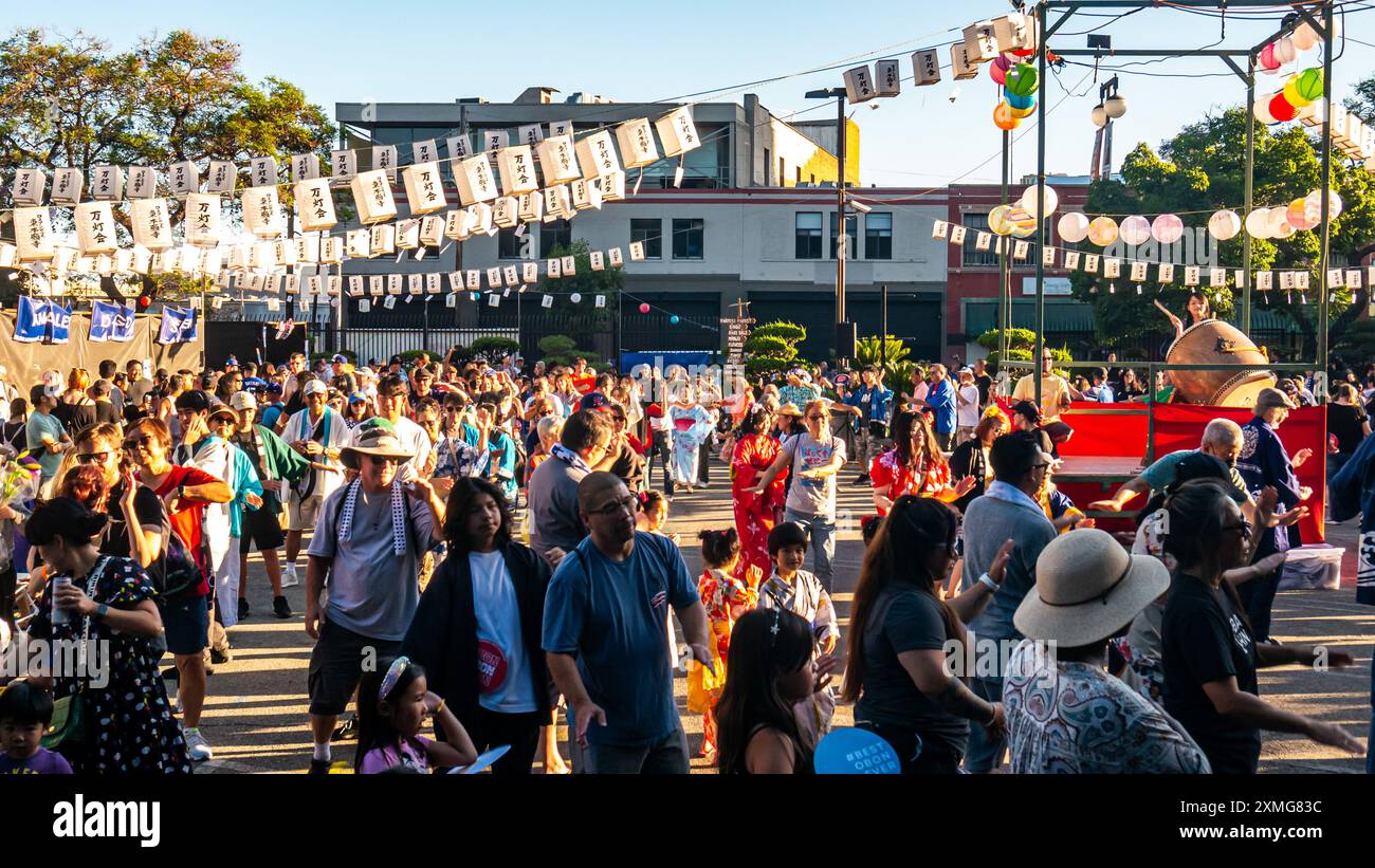 Los Angeles, USA. 27th July, 2024. People dancing Bon Odori as a taiko ...