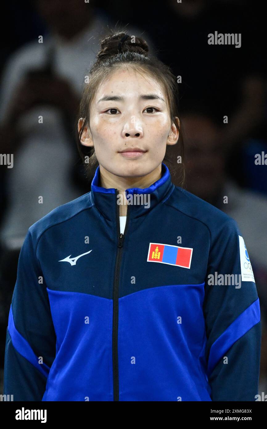 Paris, France. 27th July 2024. Baasankhuu Bavuudorj ( MGL ) Silver, Judo, Women -48 kg during ...