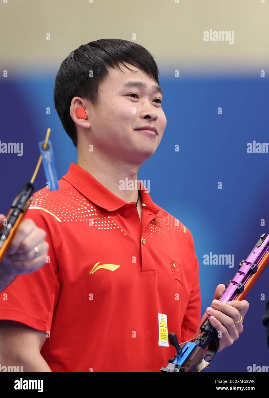 Chateauroux, France. 28th July, 2024. Xie Yu of China celebrates after ...