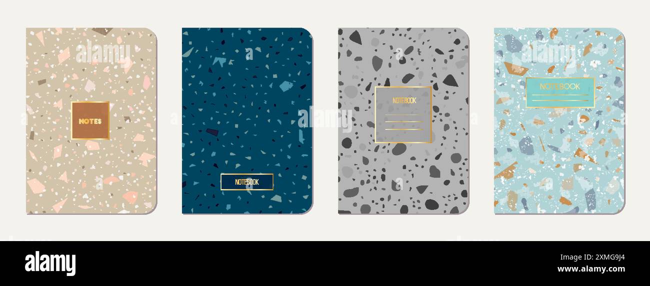 School diary cover design. Terrazzo abstract background made of natural ...