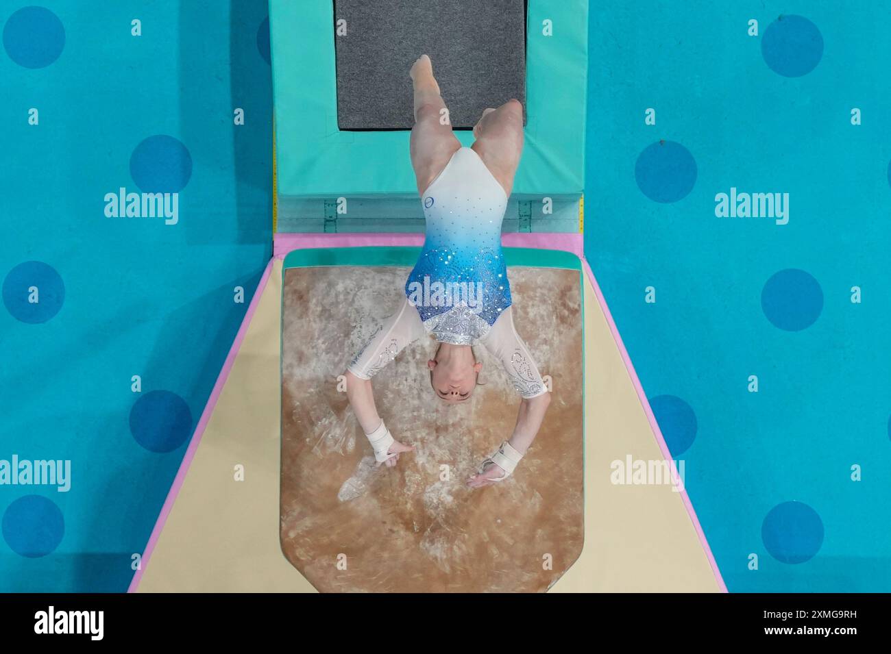 Anna Lashchevska, of Ukraine, performs on the vault during a women's ...