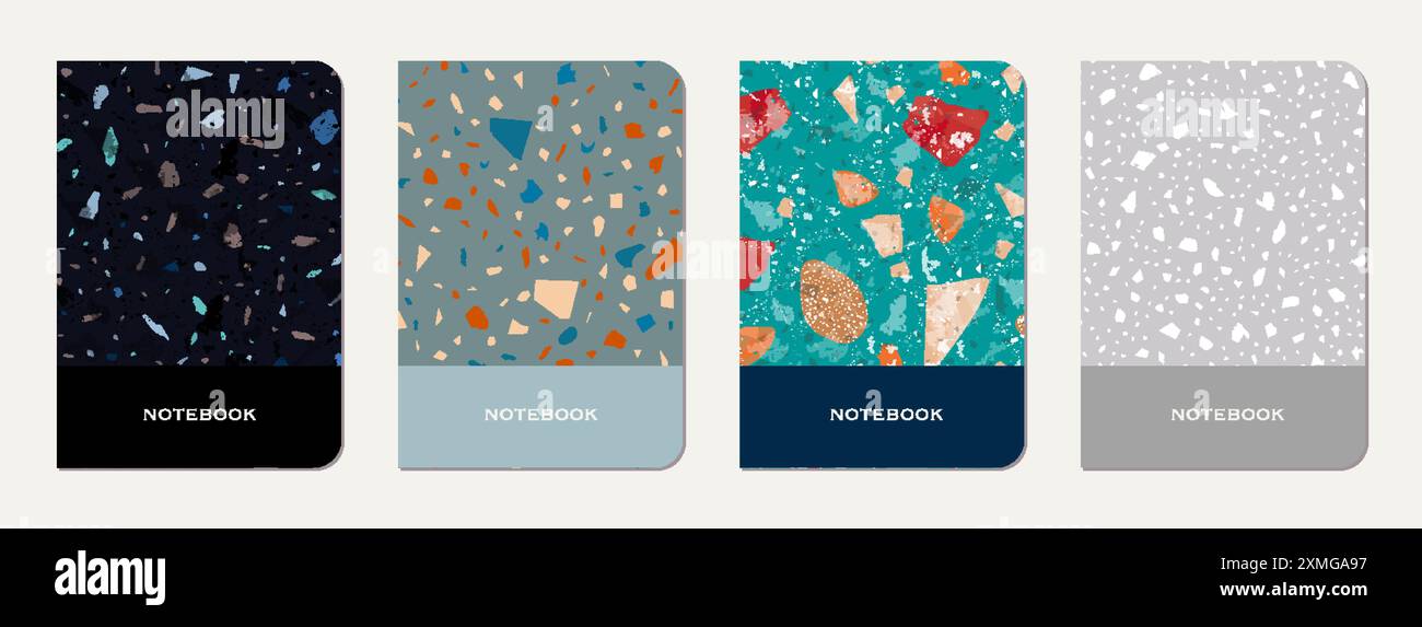 School diary cover design. Terrazzo abstract background made of natural ...