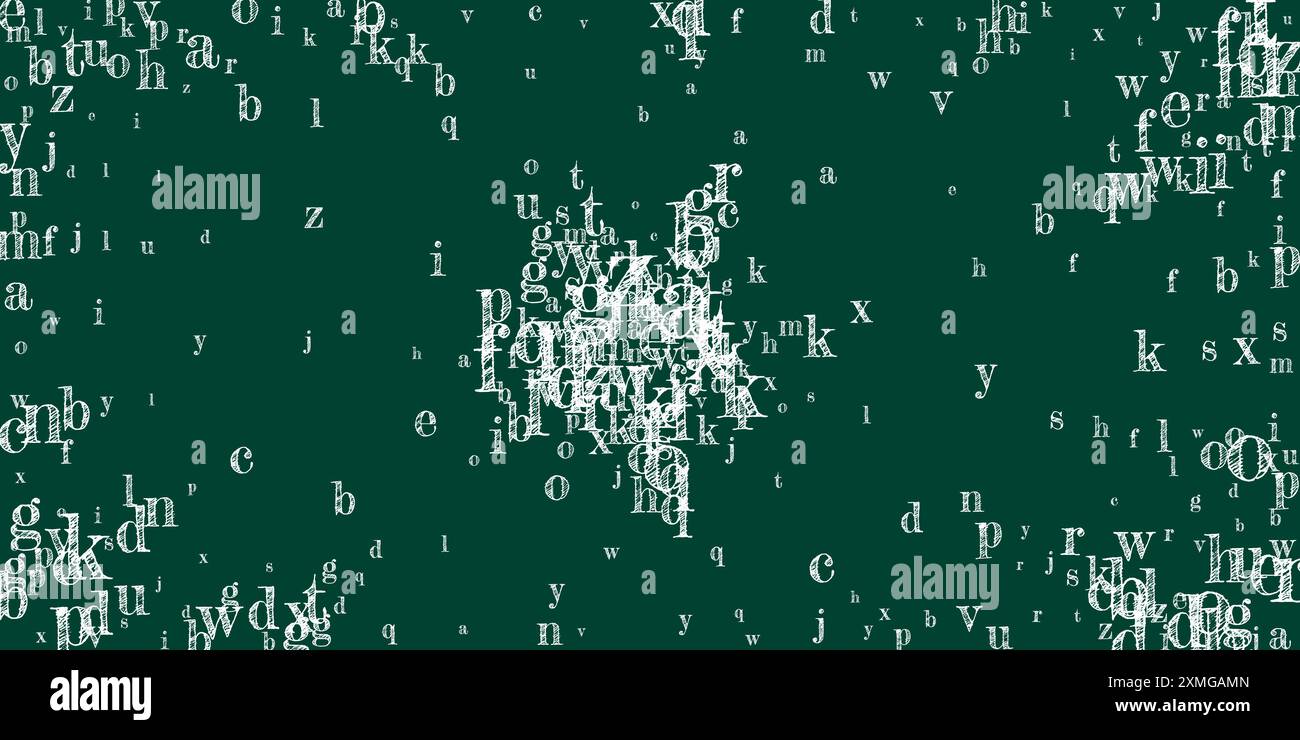 Concept of school background. White chalk falling letters of English ...
