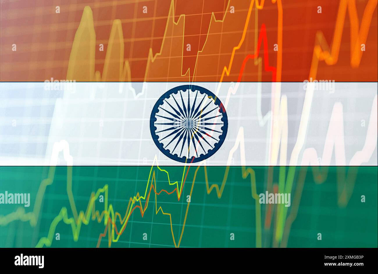 Indian flag and stock market indicators - concept of Indian economic ...