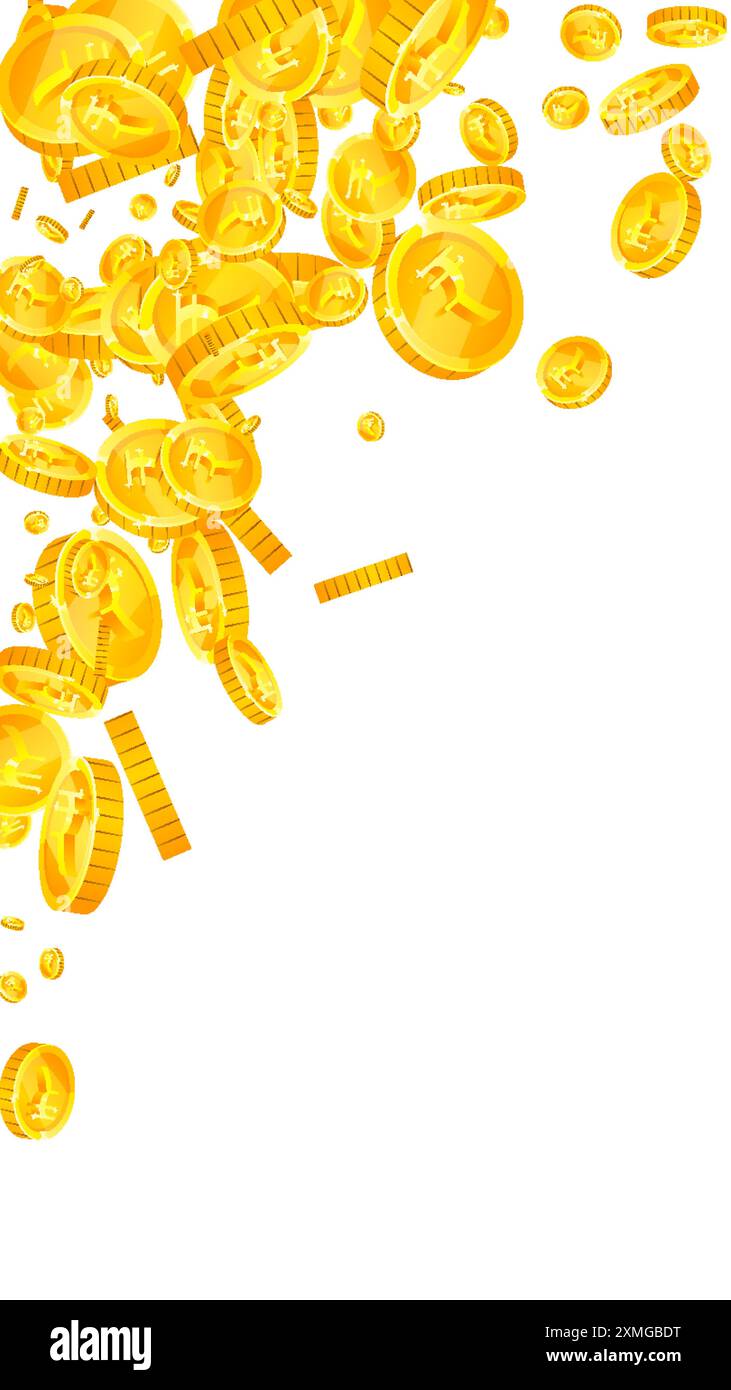 Indian rupee coins falling. Scattered gold INR coins. India money ...