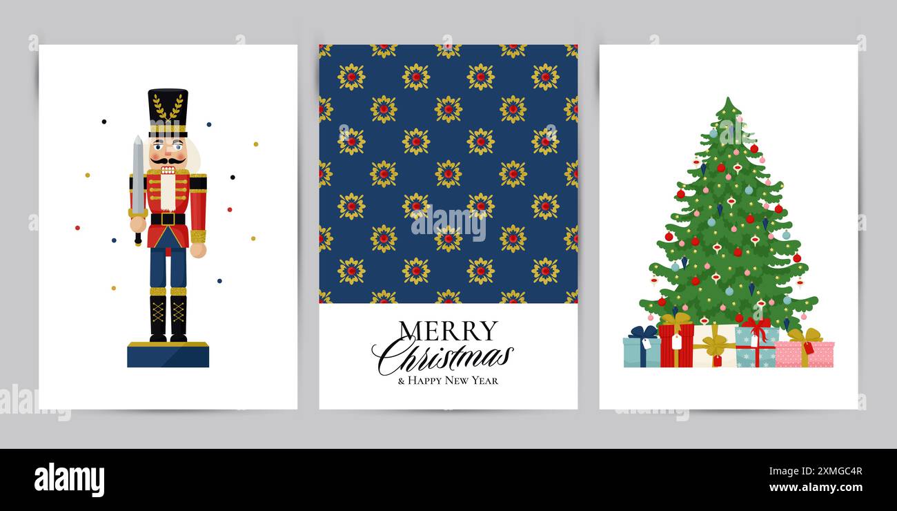 Merry Christmas greeting cards with Christmas Nutcracker toy soldier ...