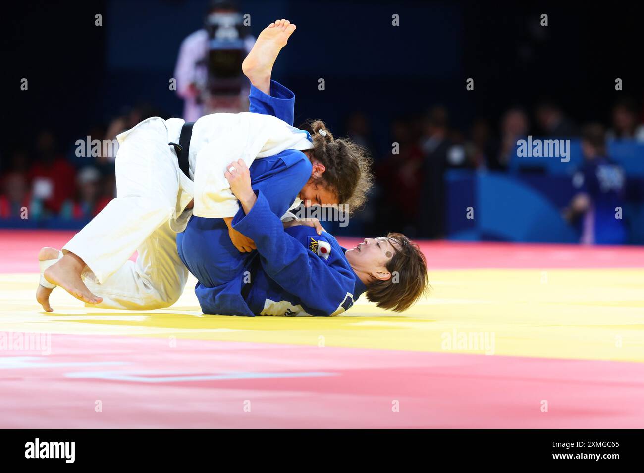 Paris, France. 27th July, 2024. (Top-Bottom) Tara Babulfath (SWE), Natsumi Tsunoda (JPN) Judo ...
