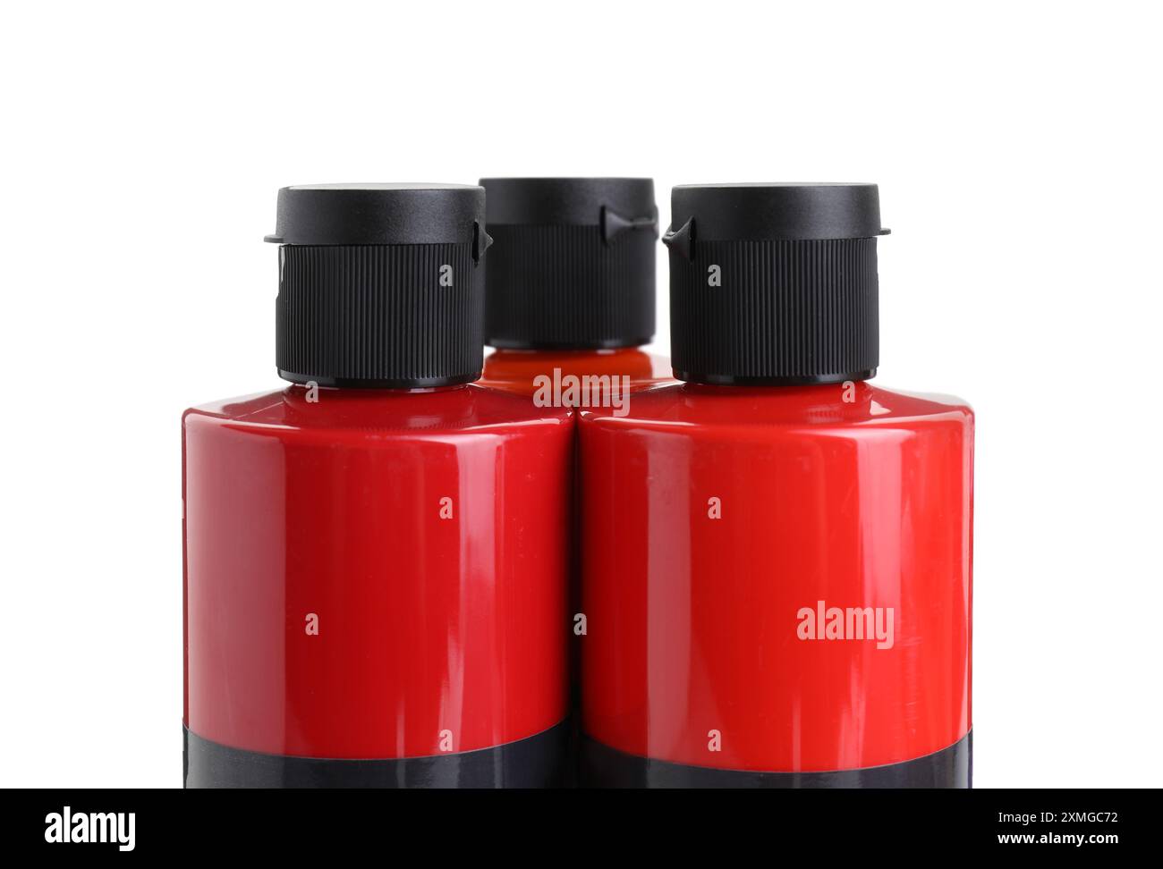 Red acrylic paints in bottles isolated on white Stock Photo - Alamy