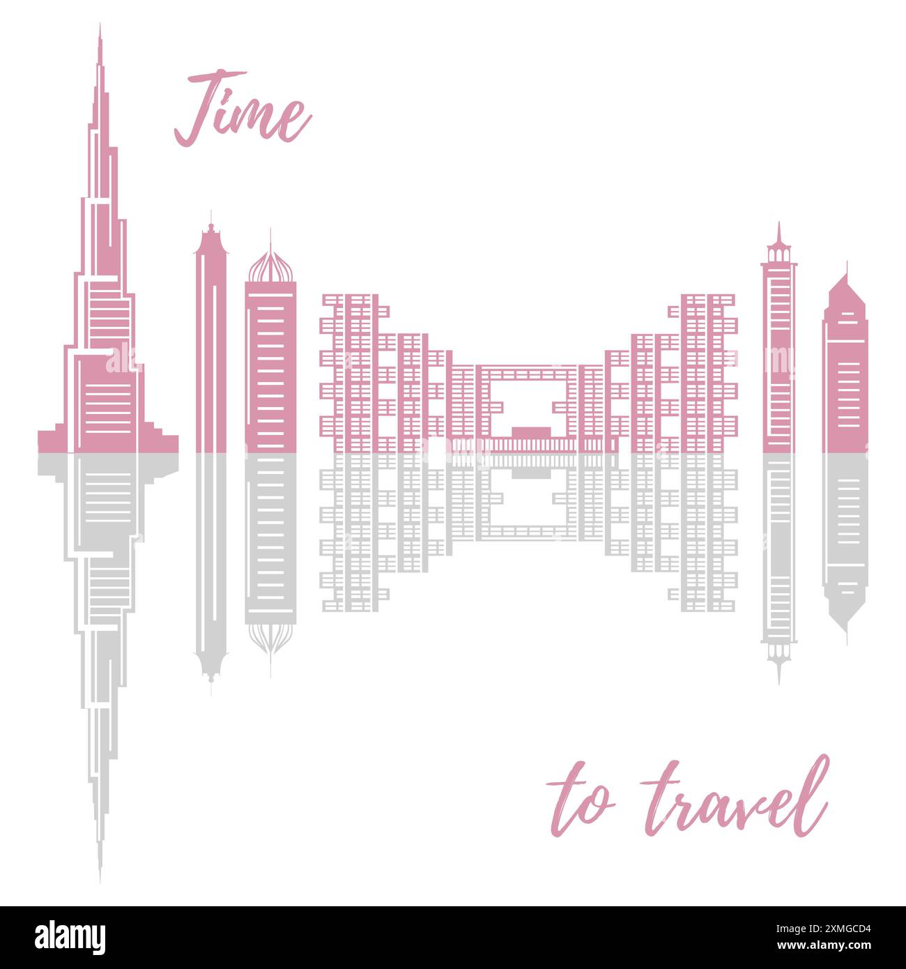 United Arab Emirates skyscrapers silhouette. Dubai buildings, hotels ...