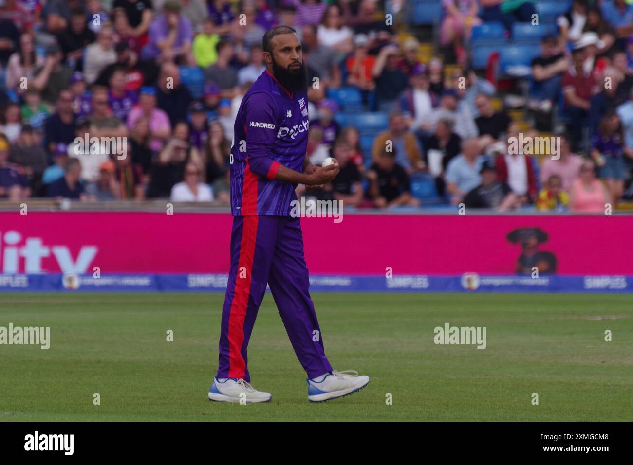 Leeds, 26 July 2024. Adil Rashid bowling for Northern Superchargers men ...