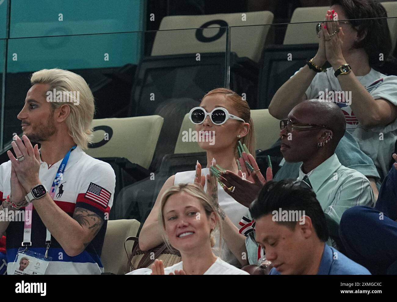 Ariana Grande watching Simone Biles on Day 2 of the Olympic Games Paris ...