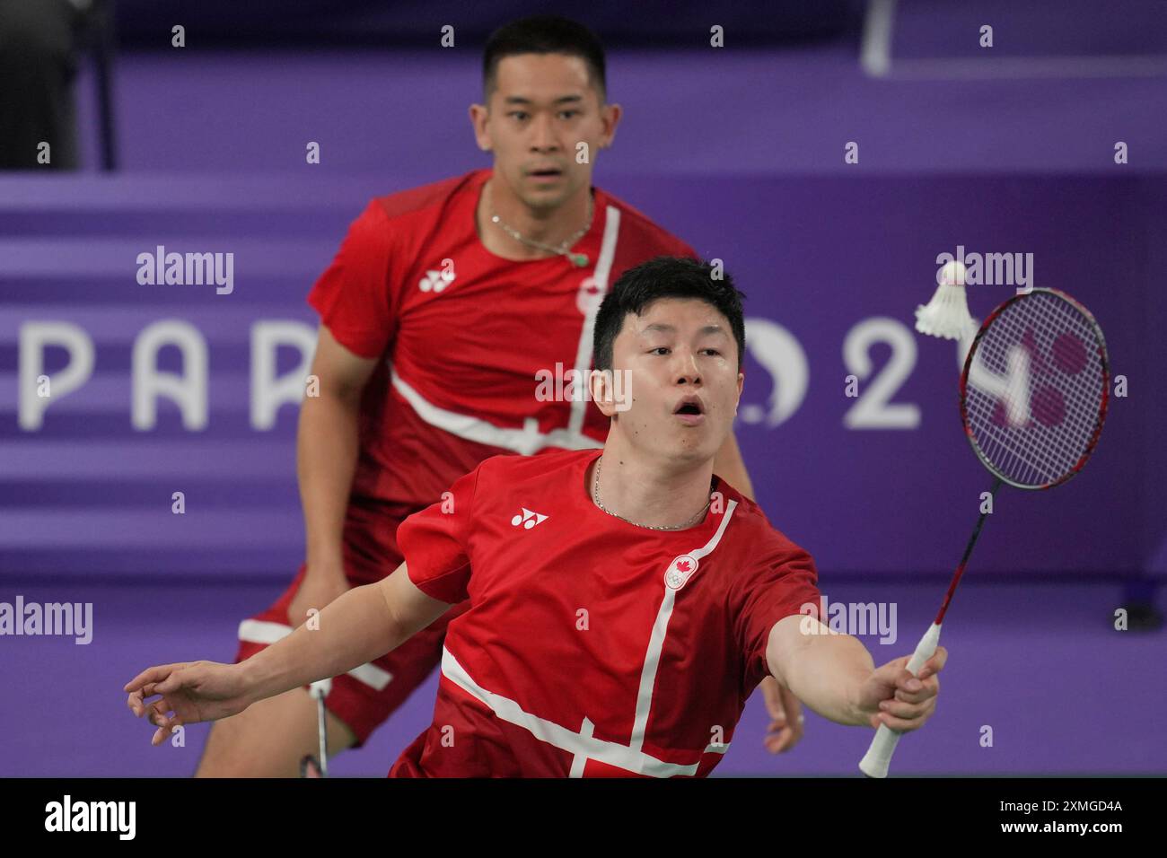 Canada's Adam Dong, front, and Nyl Yakura and Wang Chang play against ...