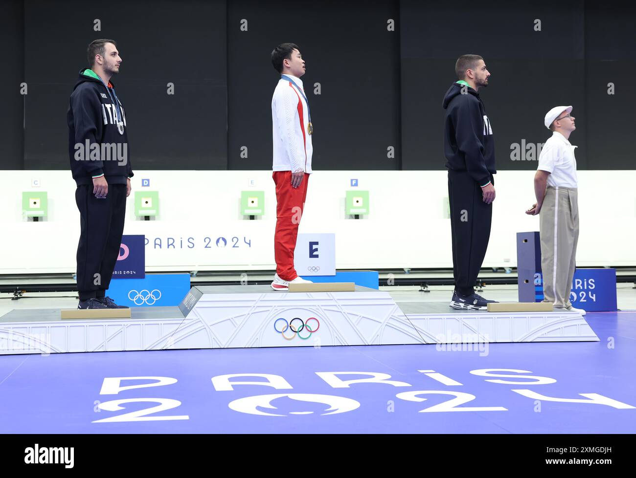 Chateauroux, France. 28th July, 2024. Gold medalist Xie Yu (2nd L) of ...