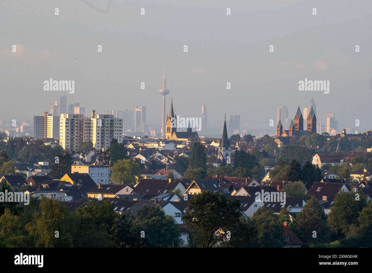 28 July 2024, Hesse, Bad Homburg: Churches and bank towers are ...