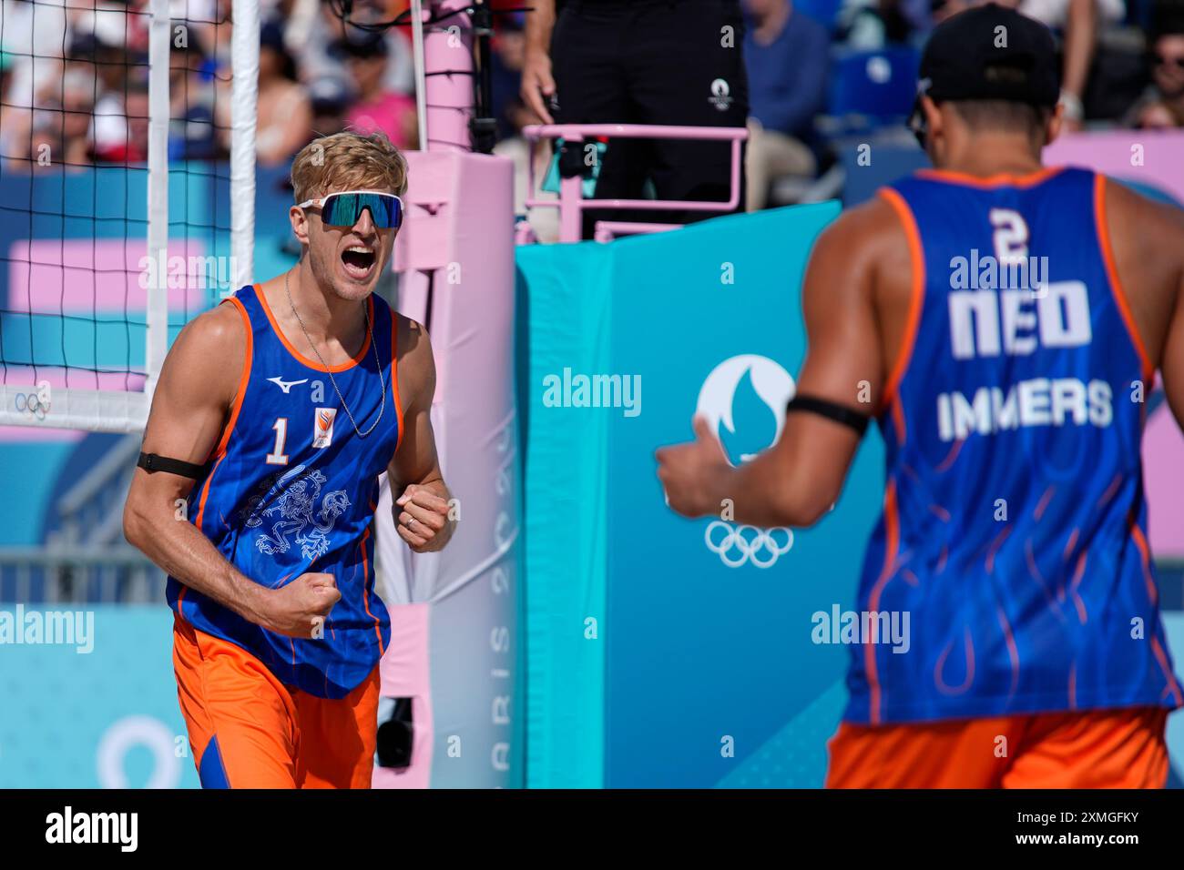 The Netherland's Steven van de Velde celebrates a score in a beach ...