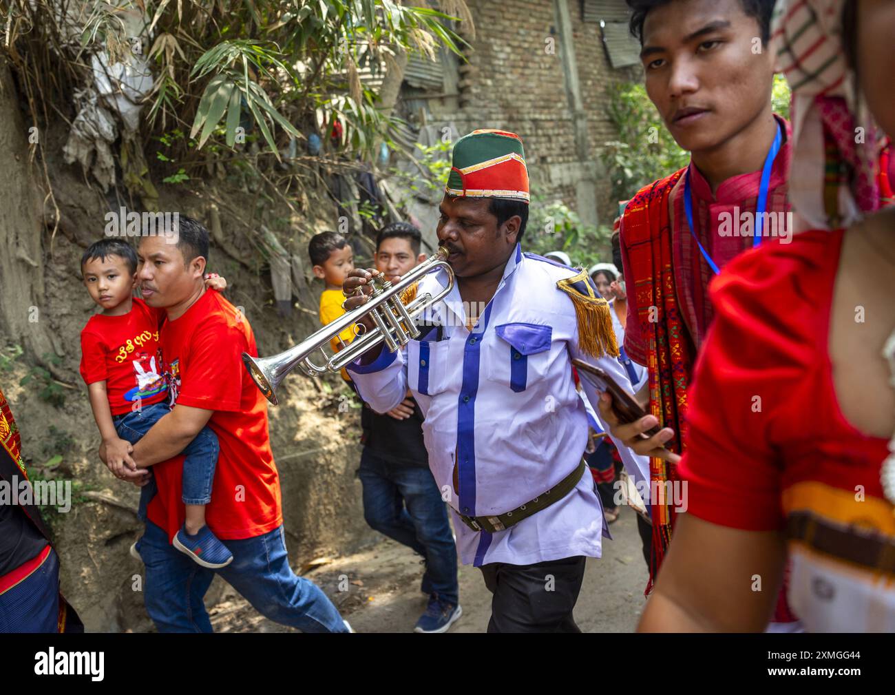 Marching band in Chakma people Biju festival, Chittagong Division, Kawkhali, Bangladesh Stock ...