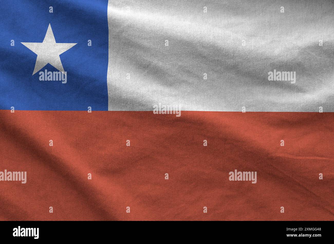 Chile flag depicted on folded wavy fabric of old cloth close up Stock ...