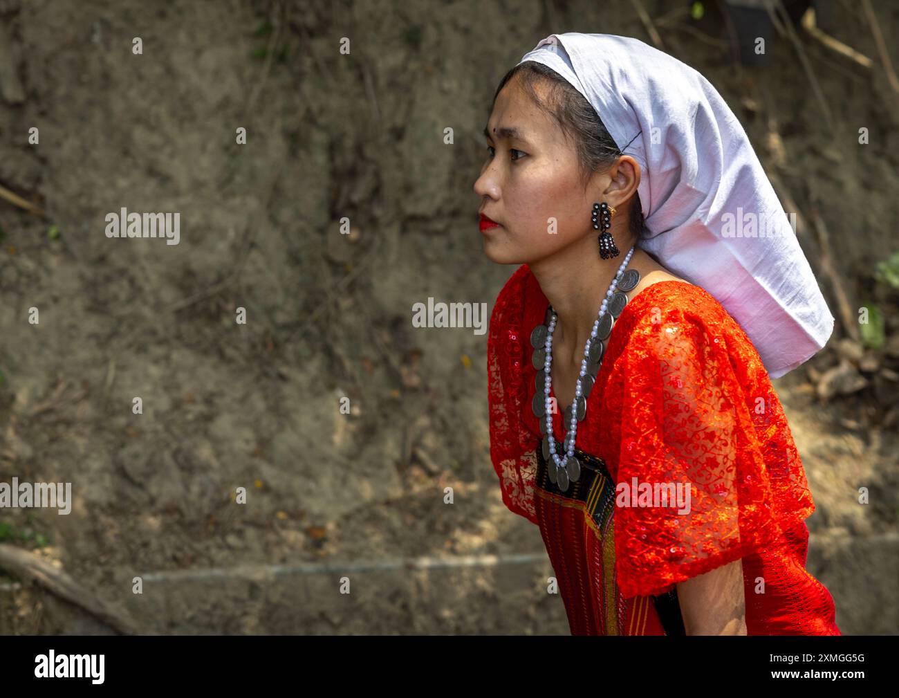 Chakma young woman in traditional clothing celebrating Biju festival ...