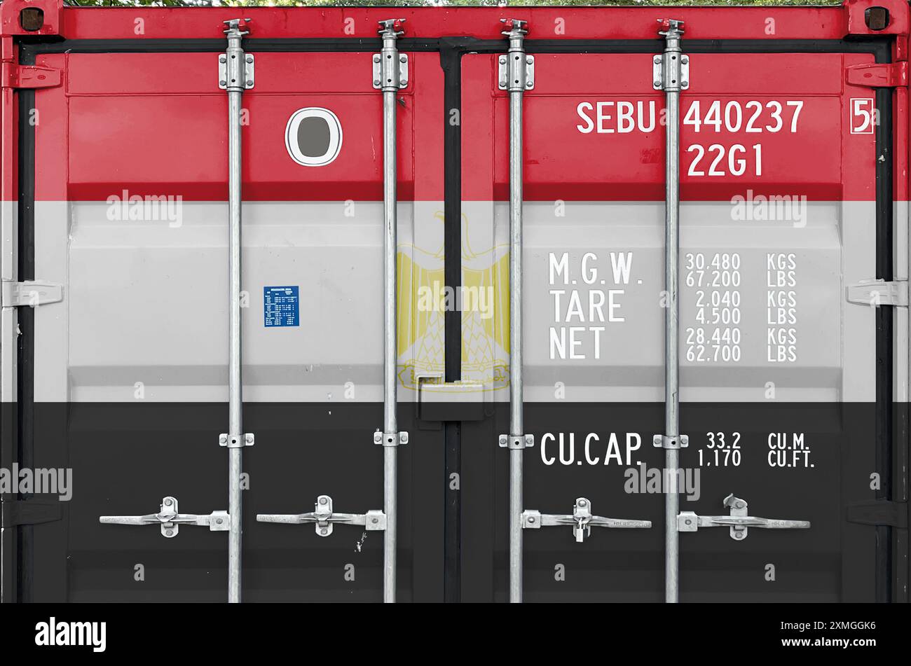Egypt flag depicted on metal doors of shipping cargo container outdoors ...