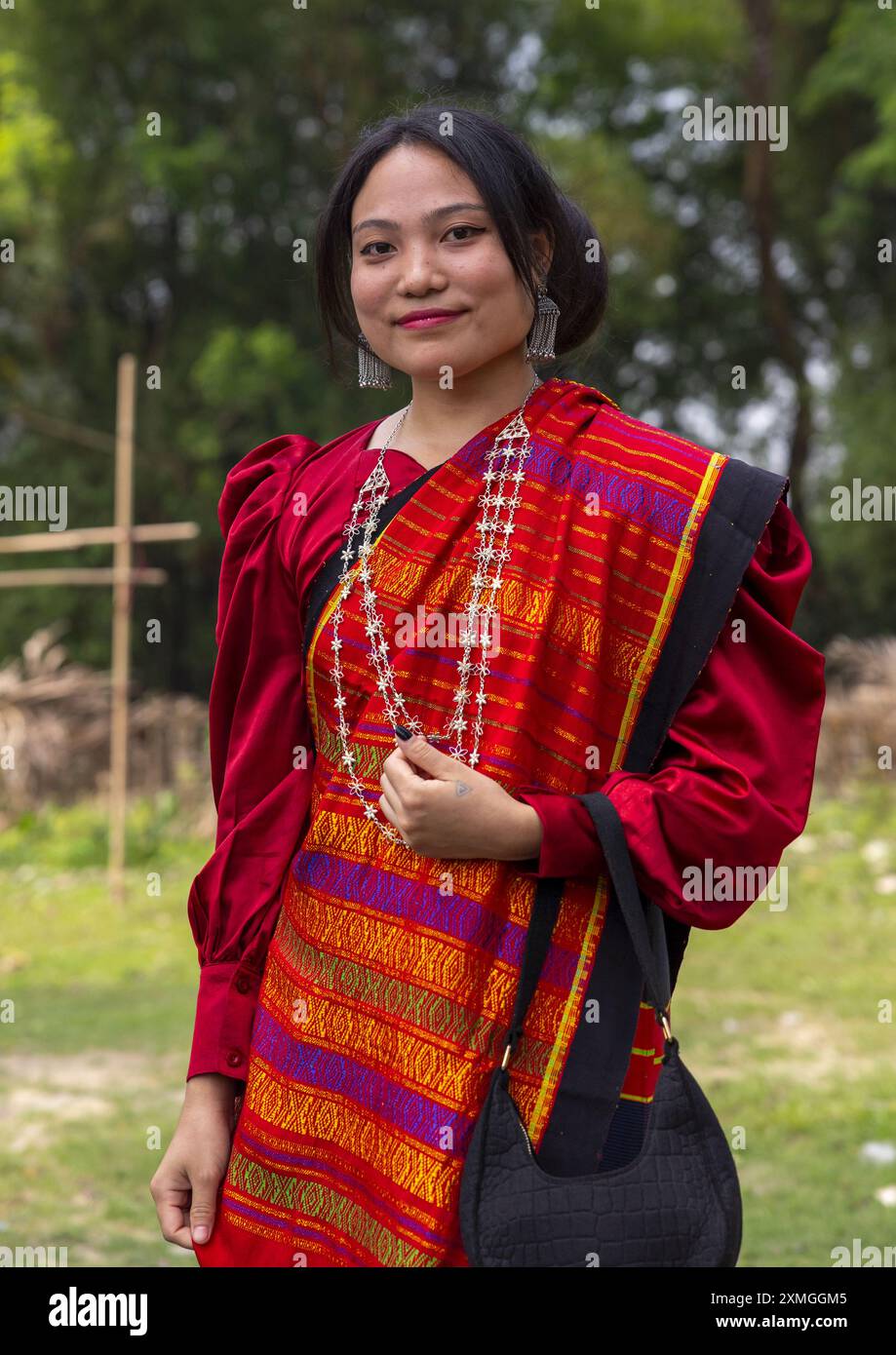 Chakma young woman in traditional clothing celebrating Biju festival ...