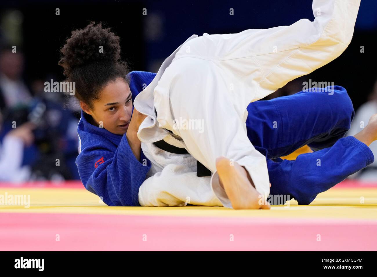 Switzerland's Binta Ndiaye, left, and Israel's Gefen Primo compete ...