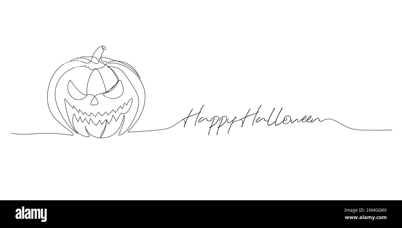 Illustration one line, pumpkin, jack lantern. Happy Halloween. Vector ...