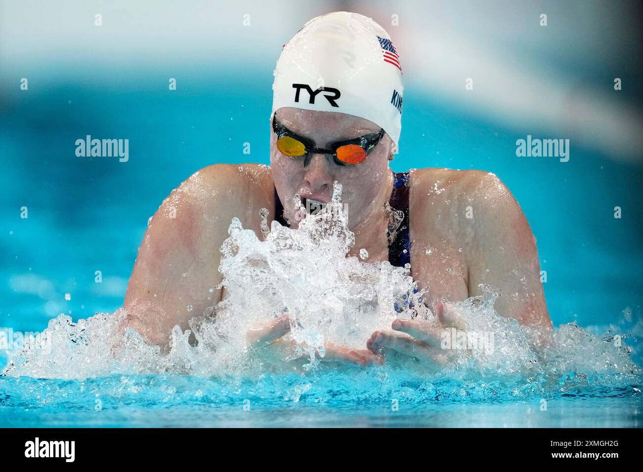 Lilly King, of the United States, competes during a heat in the women's ...