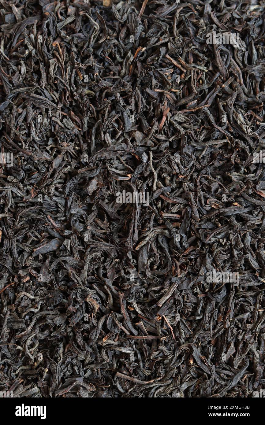 Long black tea, texture. Top view of dried tea leaves. Tea composition ...