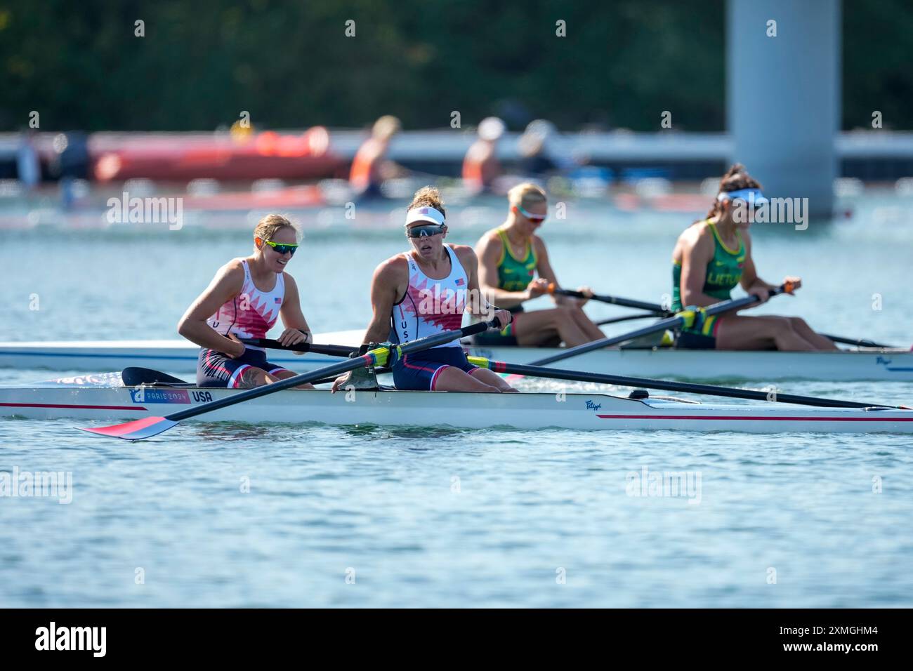 United States' Azja Czajkowski and Jess Thoennes react after competing ...