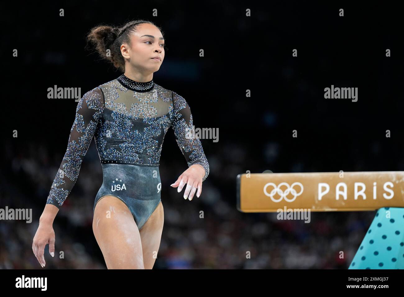 Hezly Rivera, of United States, walks off after competing on the ...