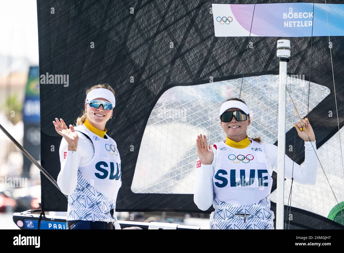 Rebecca Netzler and Vilma Bobeck of, Sweden. , . ahead of women's skiff ...