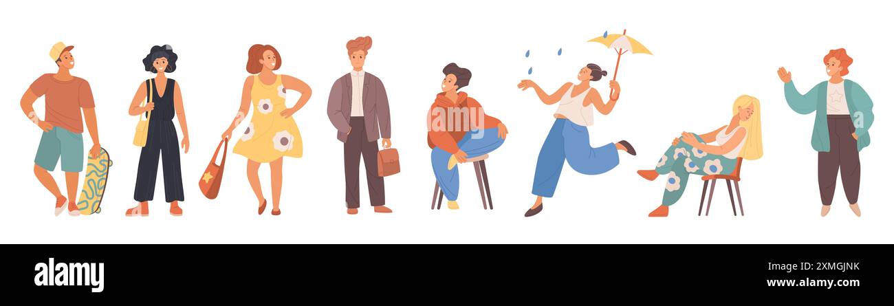 A set of stylized characters depicting a diverse group of people ...