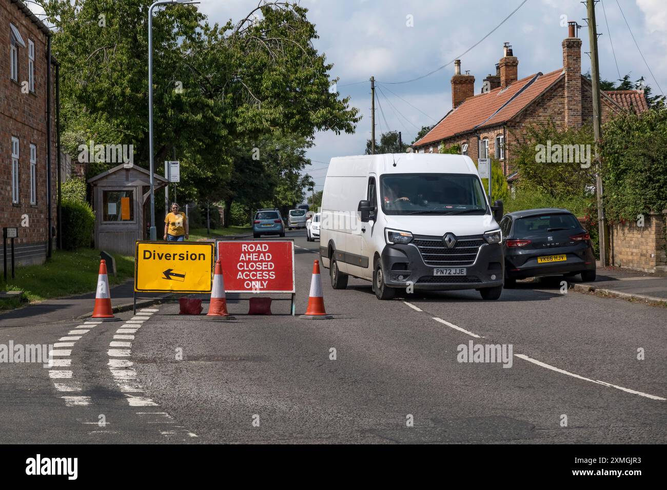 Diversion road closed, access only, High Street, Cherry Willingham, Lincoln, Lincolnshire ...