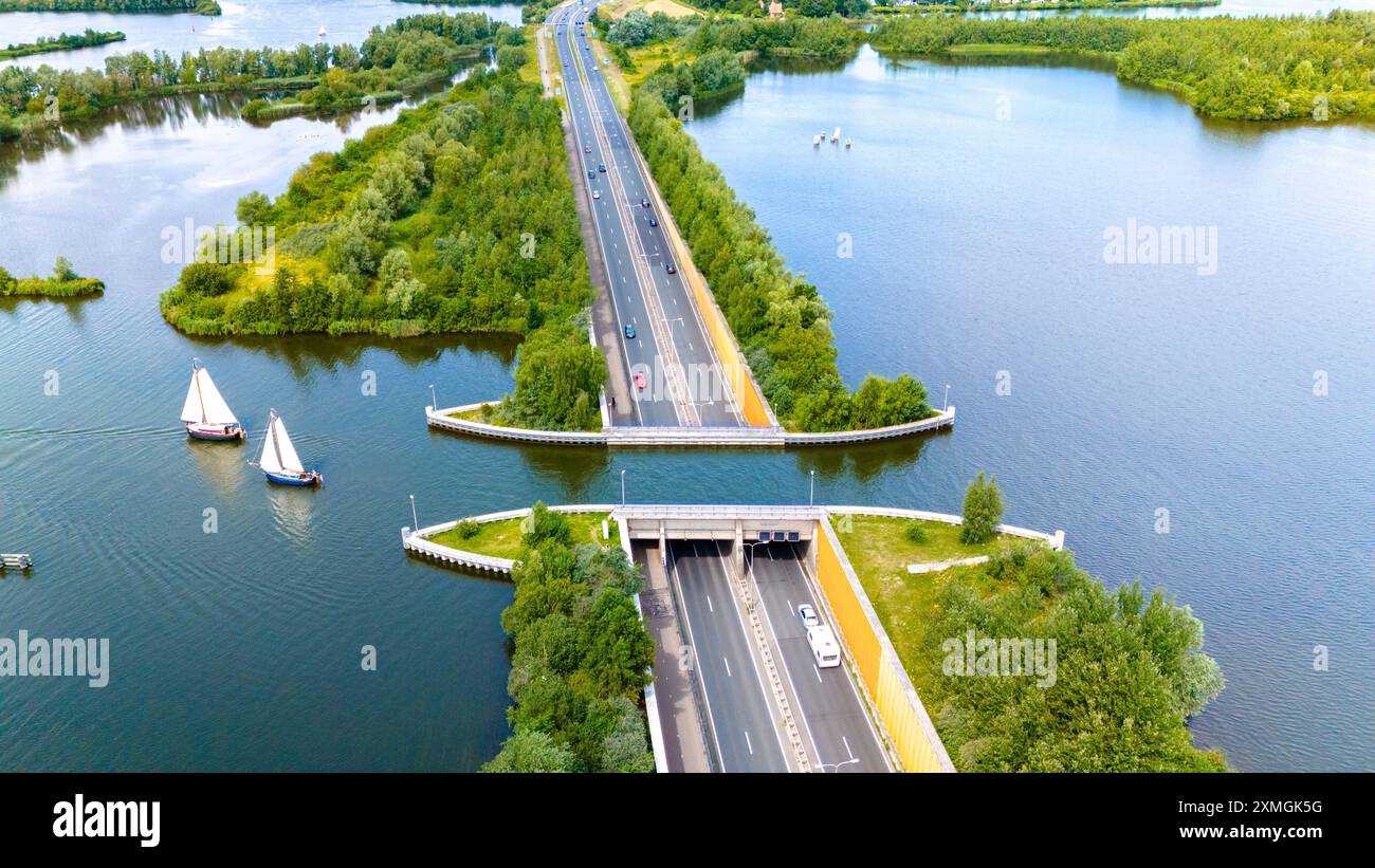 An aerial view of the Aquaduct Veluwemeer in the Netherlands, with ...
