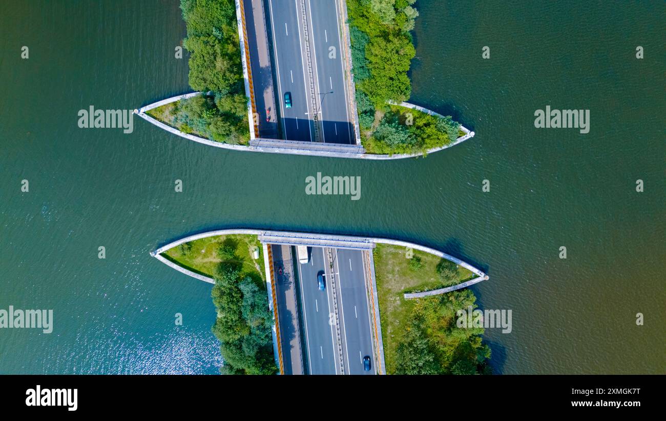 An aerial view of the Veluwemeer Aqueduct in the Netherlands ...