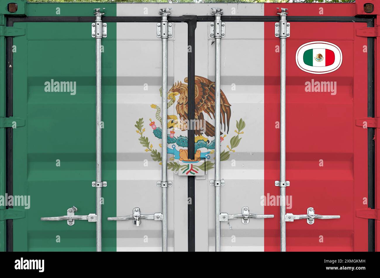 Mexico flag depicted on metal doors of shipping cargo container ...