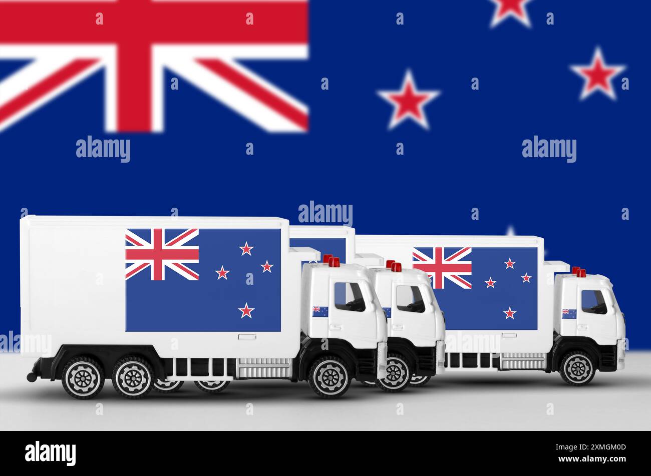 New Zealand flag depicted on side wall of white delivery van close up ...