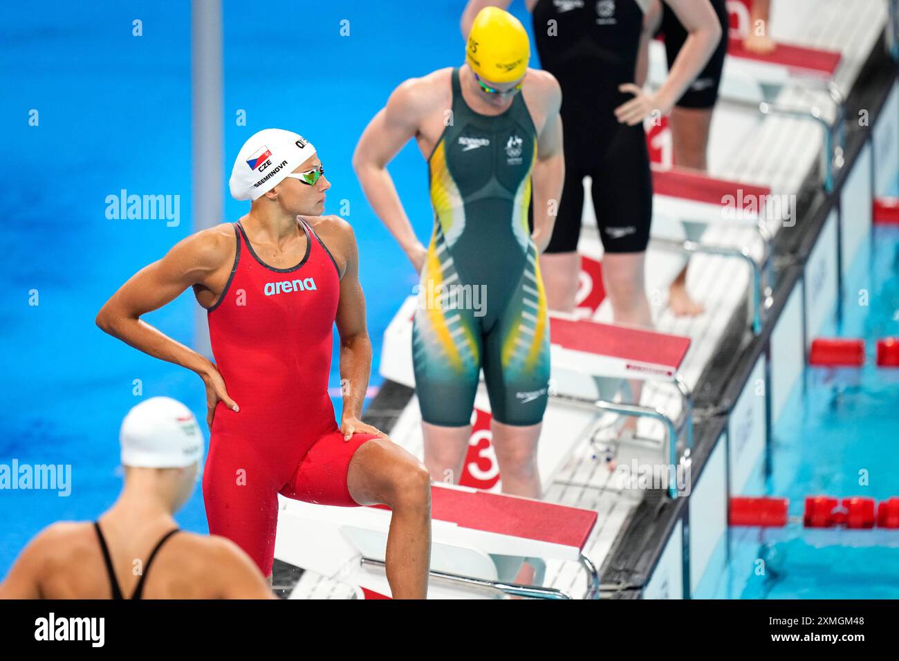 Barbora Seemanova, of the Czech Republic, prepares to start in her heat ...
