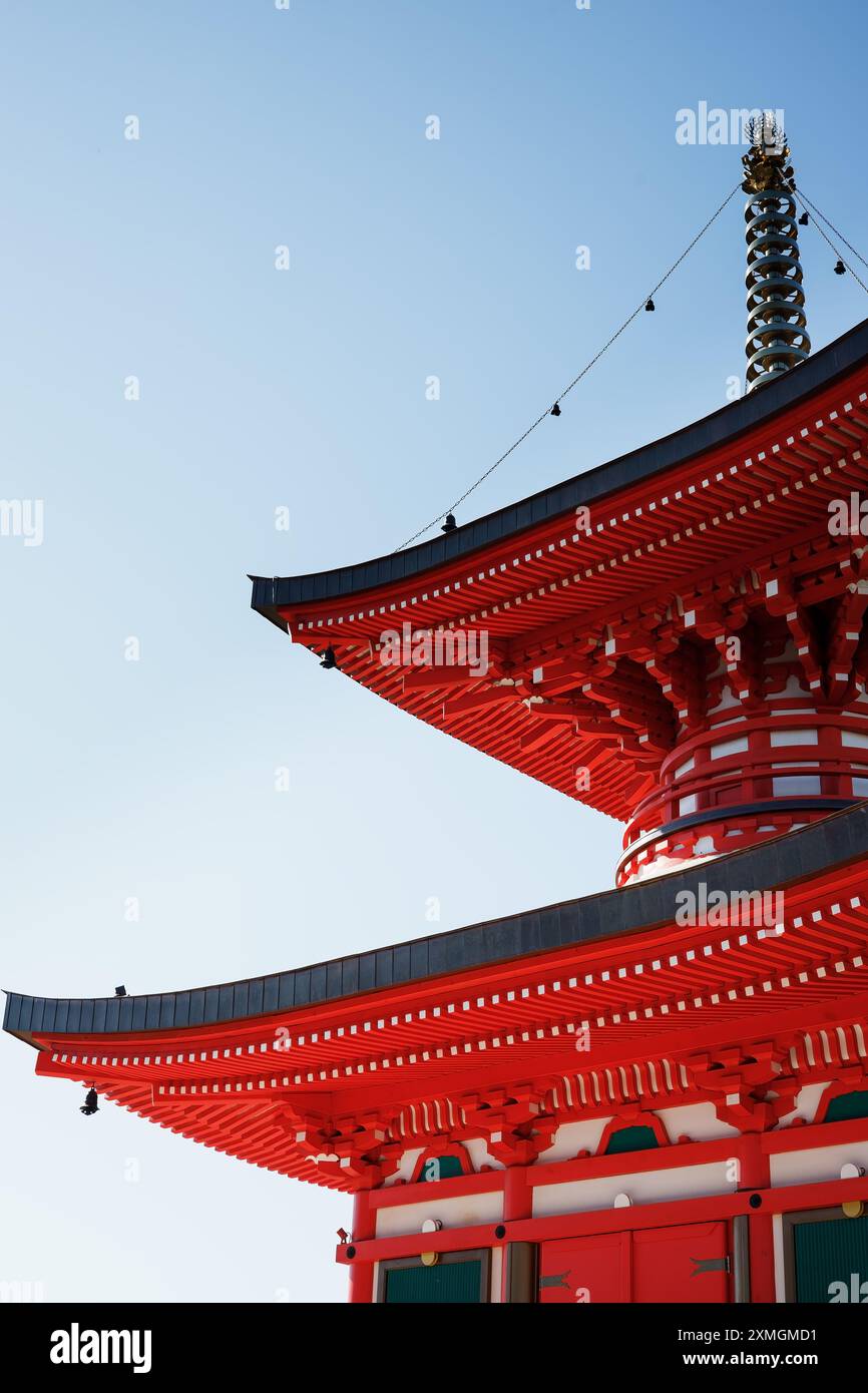 Close-up of the red roof of a traditional Japanese shrine, the gable ...