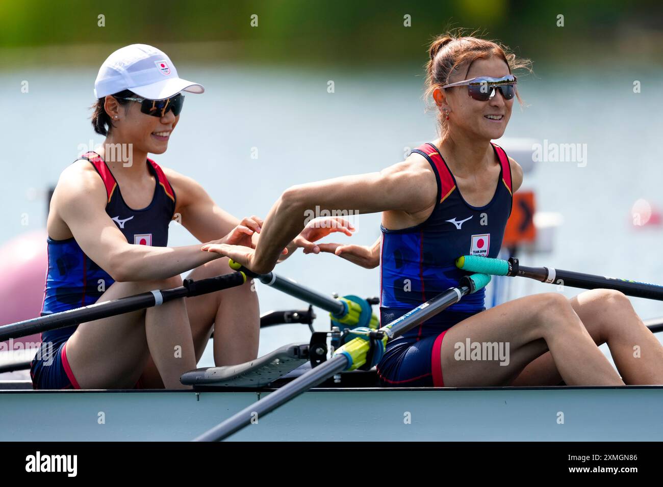 Japan's Ayami Oishi and Emi Hirouchi compete in the lightweight women's double sculls rowing ...