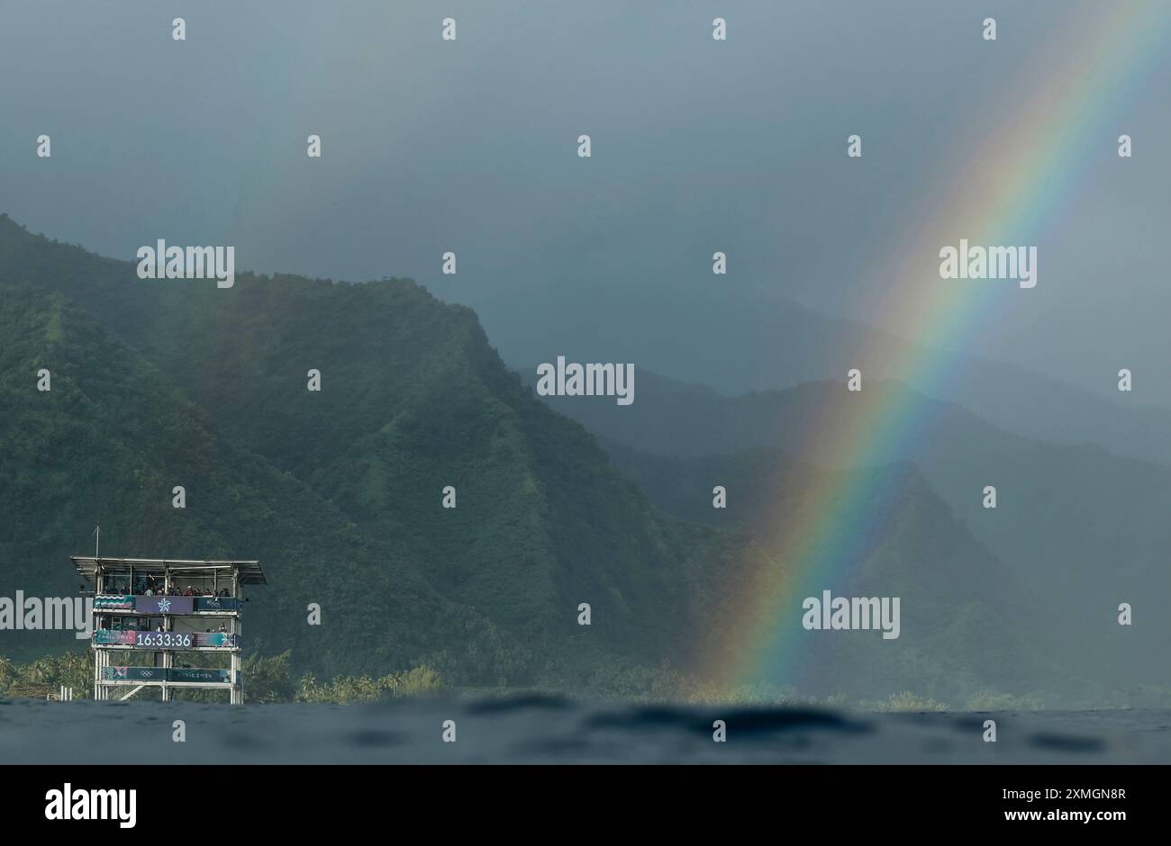 Tahiti, French Polynesian Island of Tahiti. 27th July, 2024. A rainbow ...