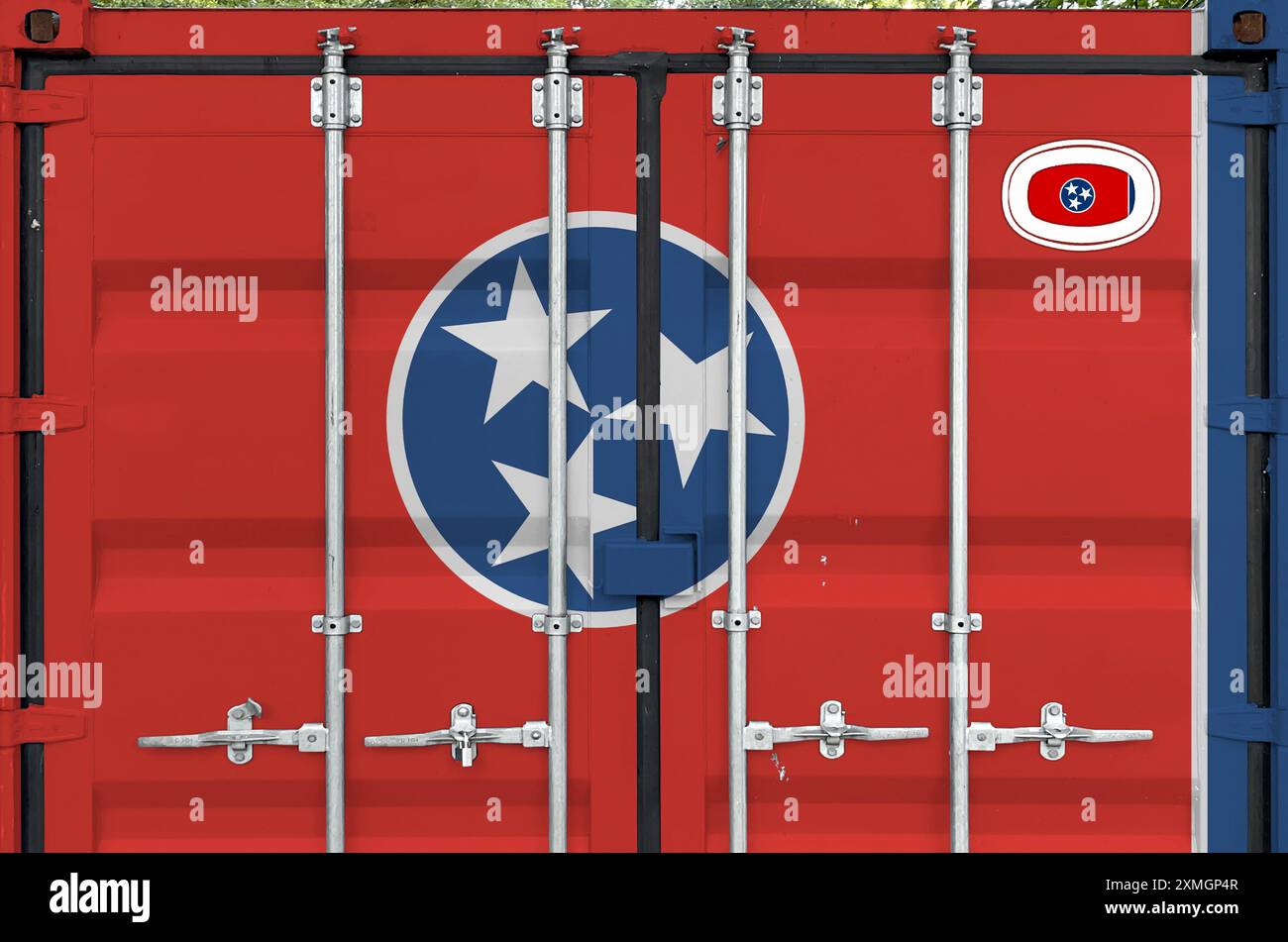 Tennessee US state flag depicted on metal doors of shipping cargo ...