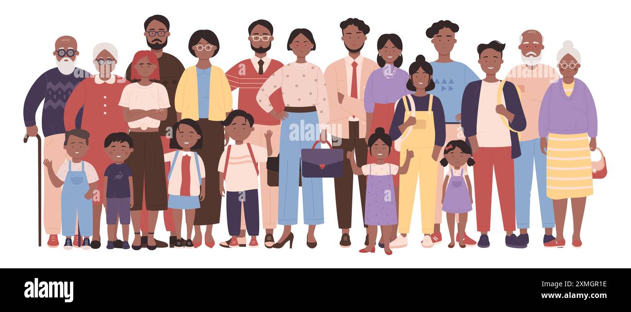 Happy big family standing together. Fun portrait of children and ...