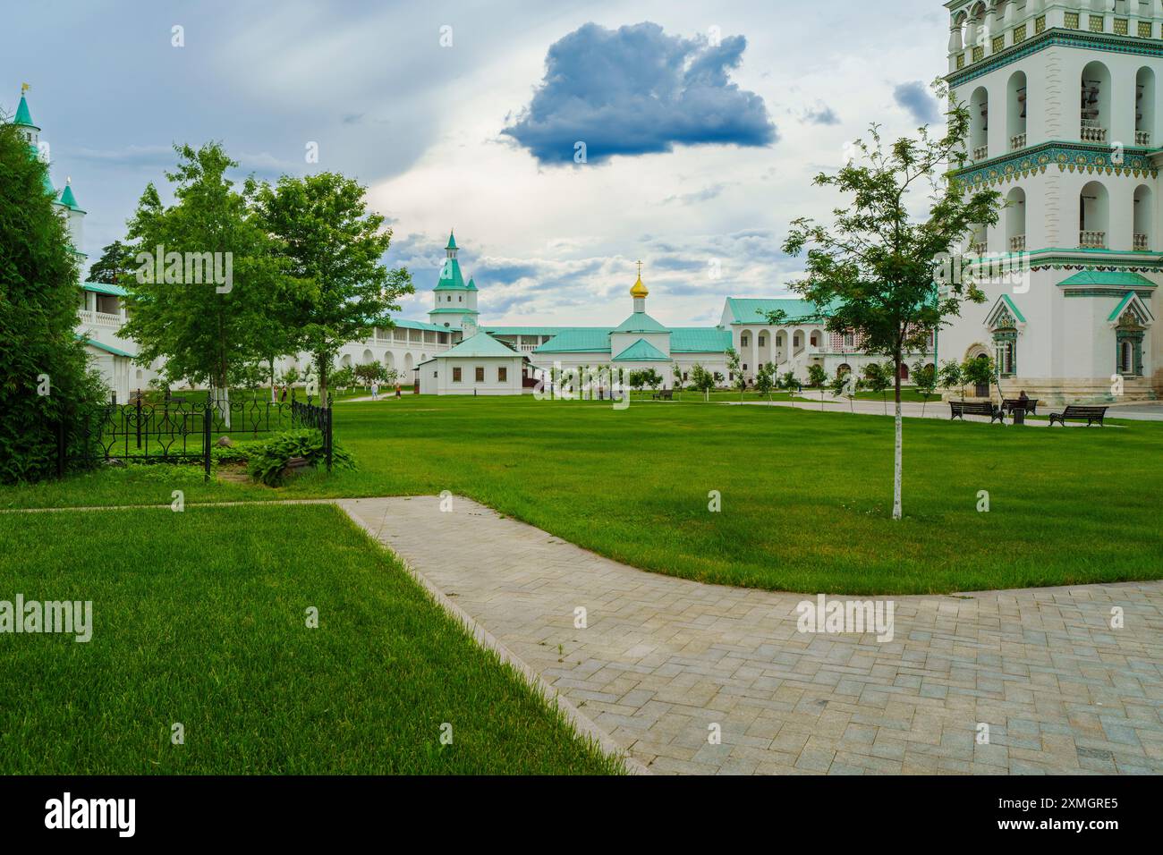 A peaceful courtyard within a historic cathedral complex, showcasing ...