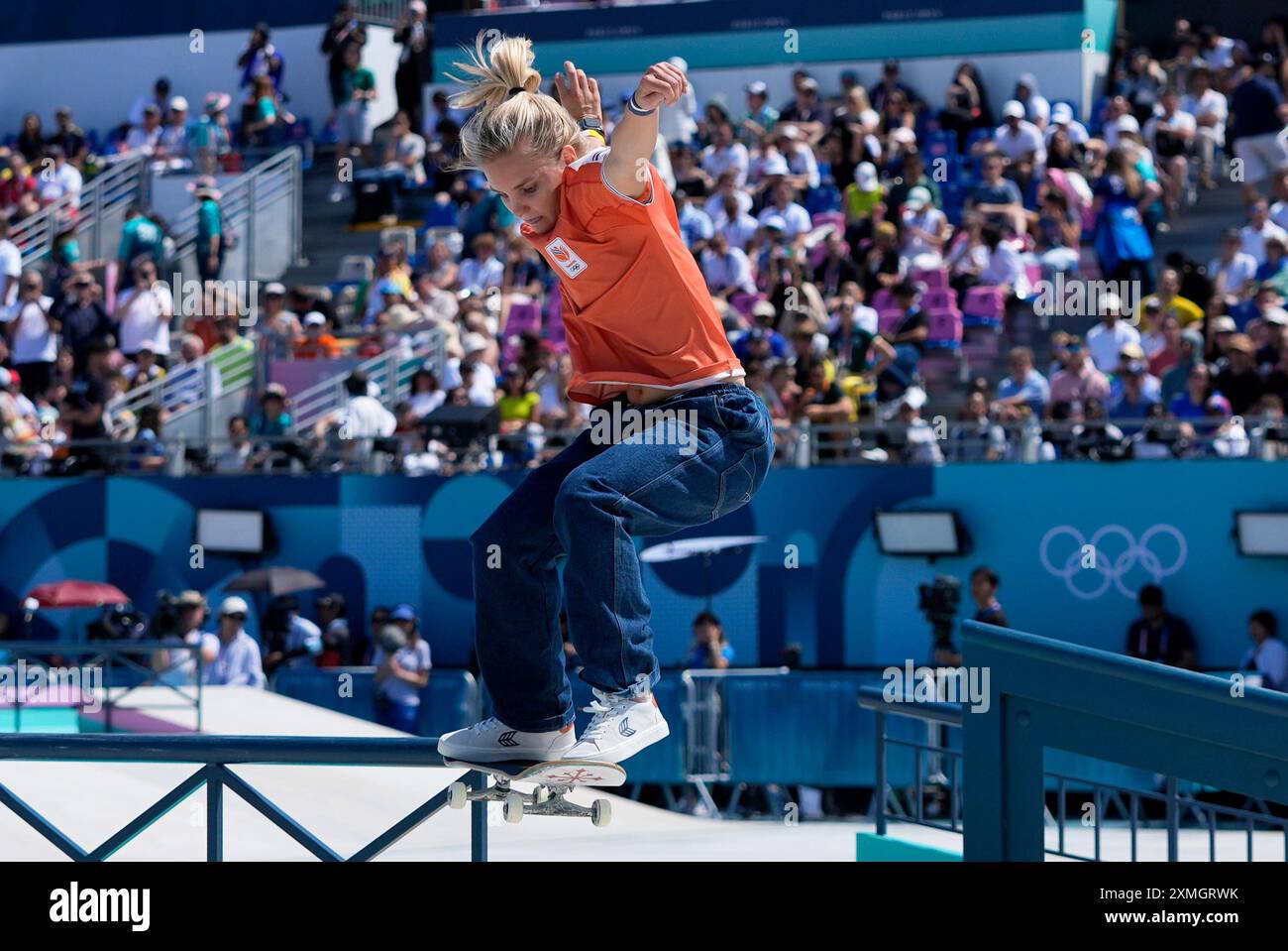 Roos Zwetsloot, of the Netherlands, lands a trick during the women's ...