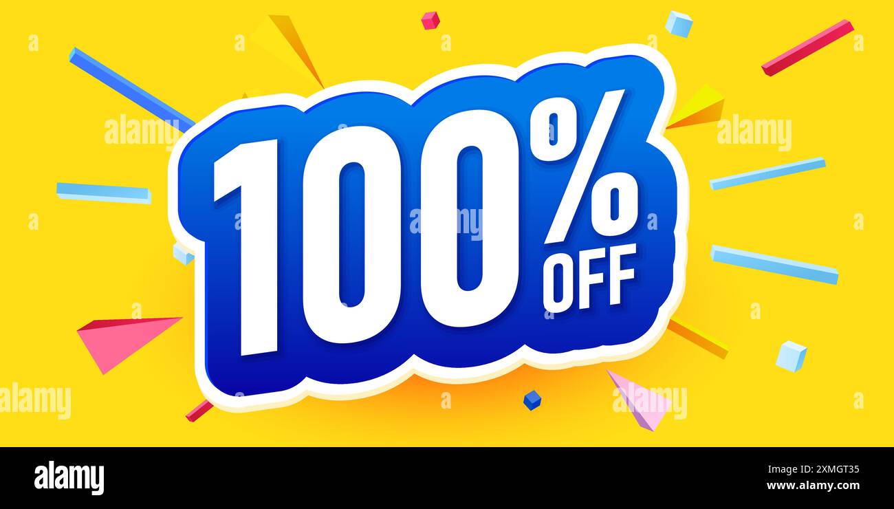 Bold Font Label With Text 100 Percent Off. Mega Sale. Vector ...