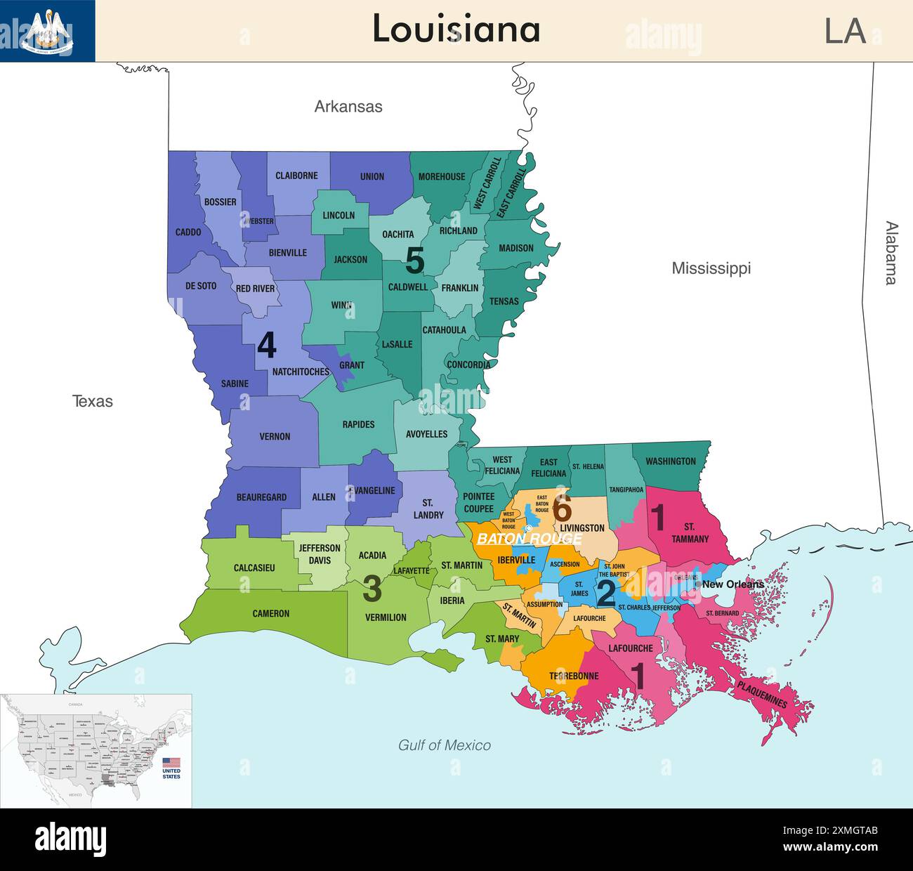 Louisiana county map hi-res stock photography and images - Alamy