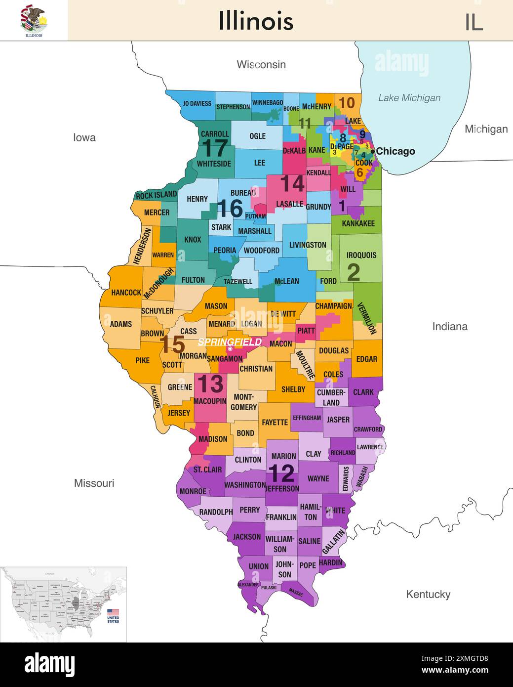 Illinois State Map Antique Map: County Map Of The State Of Illinois,