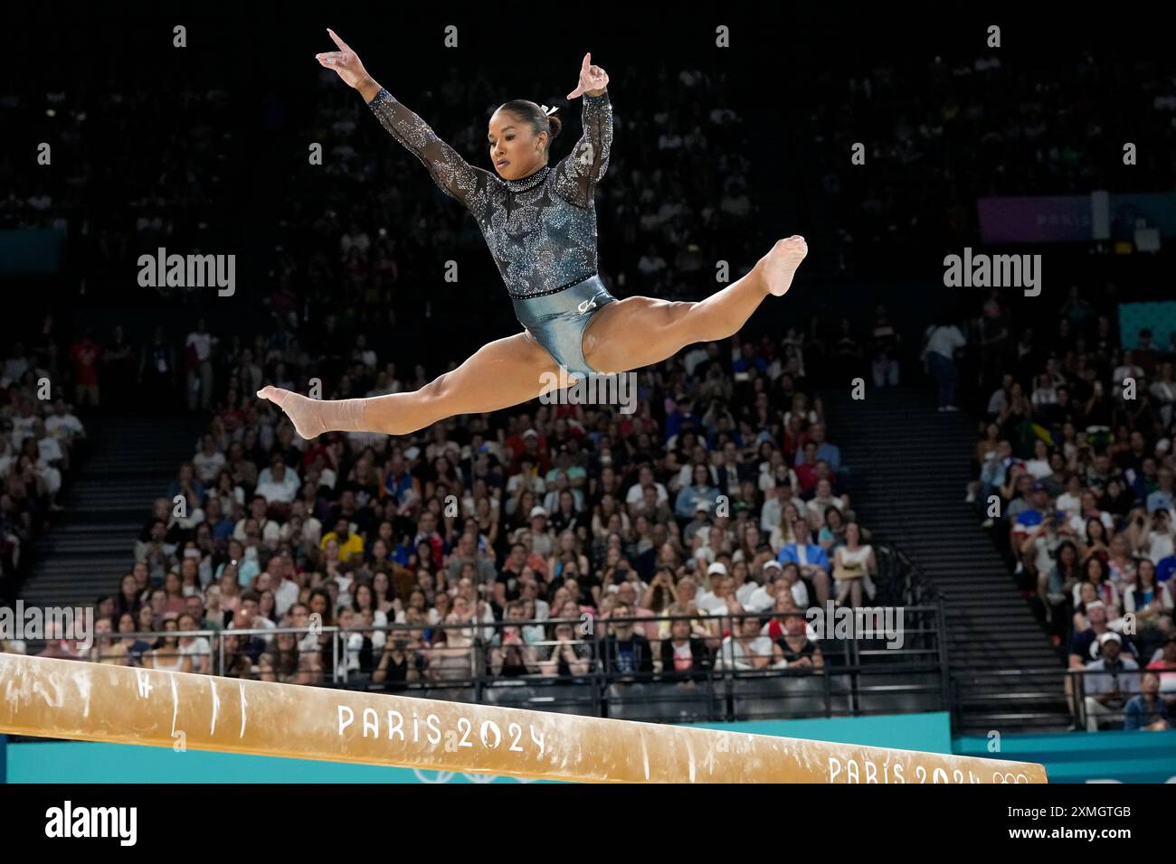 Jordan Chiles, of United States, competes on the balance beam during a ...